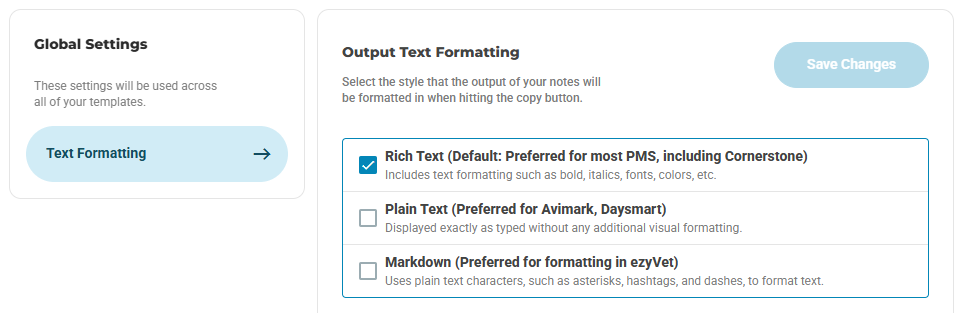 Global Formatting Options